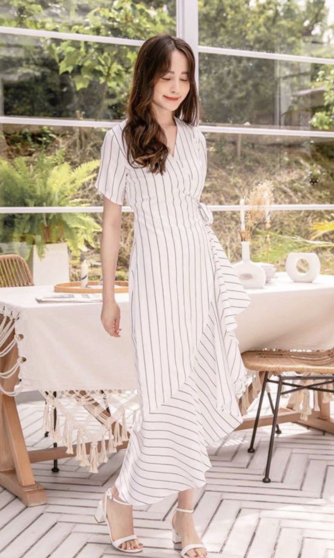BNWT MADE BY ROOM Room8008 Audrelia S white stripped wrap dress, Women's Fashion, Dresses & Sets ...