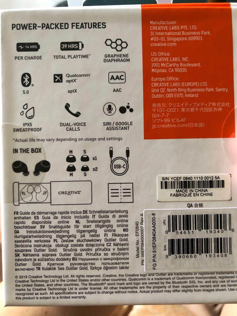 Creative Outlier Gold Bluetooth earpiece, Audio, Earphones on Carousell