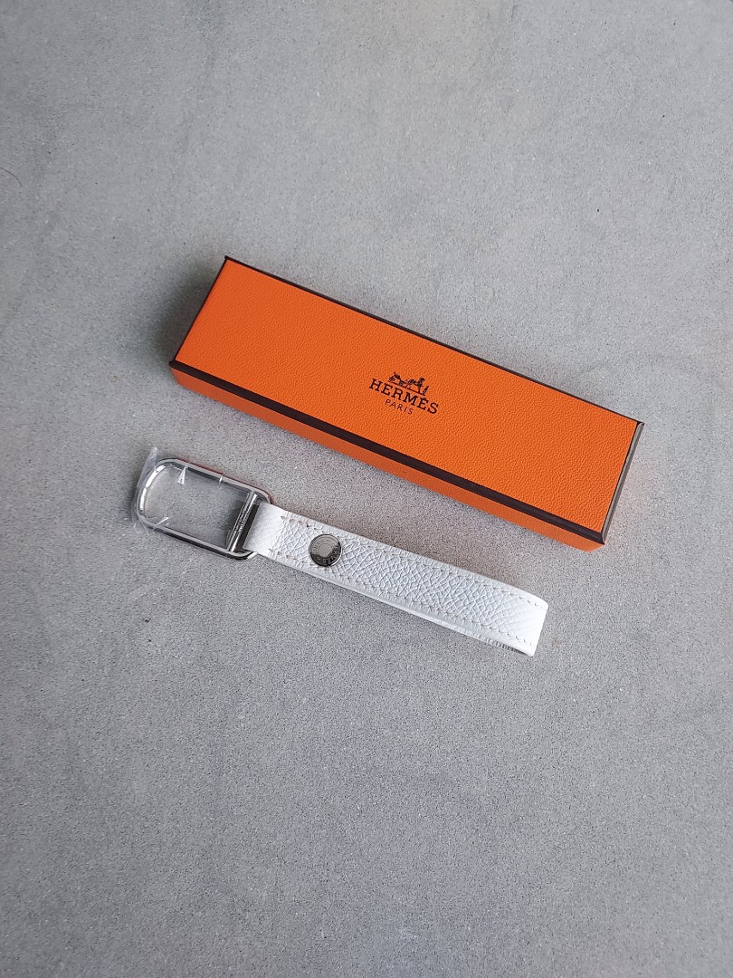 Hermes White Leather Key Chain, Luxury, Accessories on Carousell