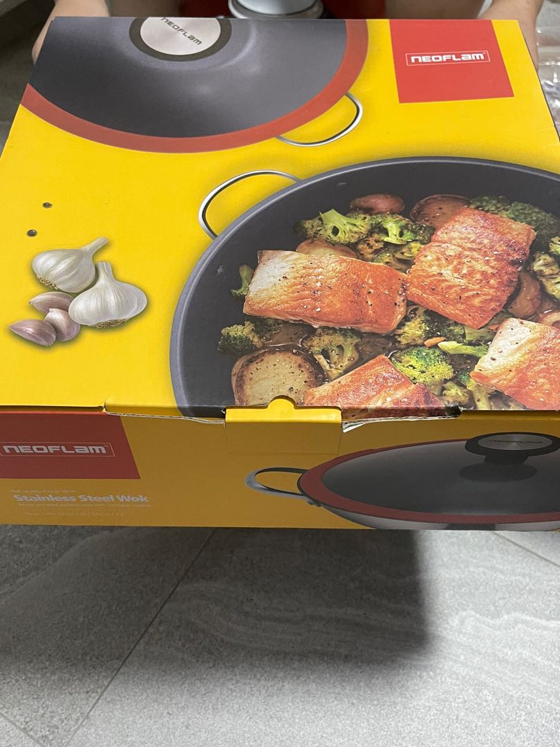 Neoflam Stainless Steel Wok, Furniture & Home Living, Kitchenware ...