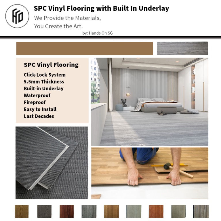 Click Lock System SPC Vinyl Flooring with Built-In Underlay (5.5mm ...