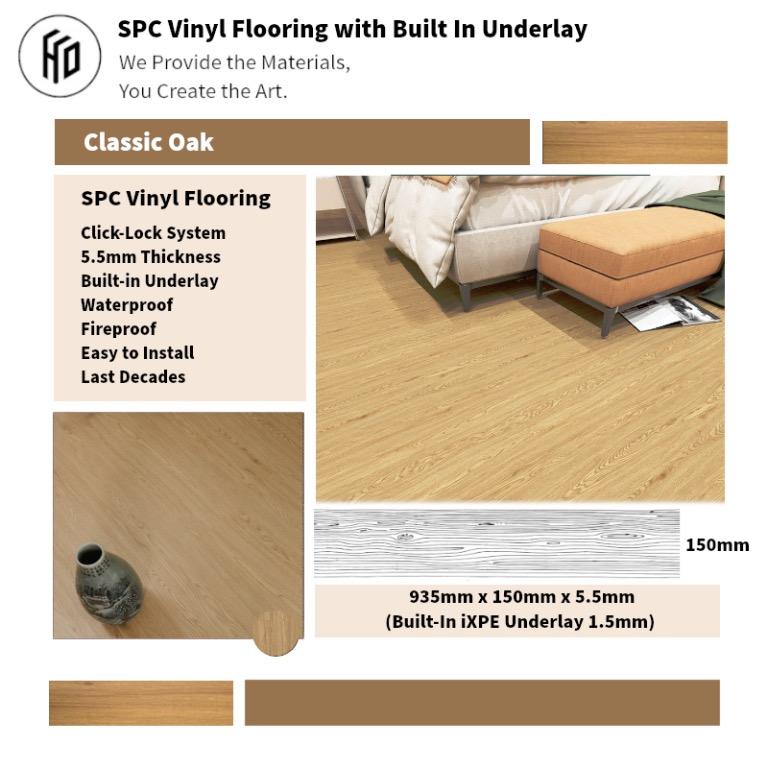 Click Lock System SPC Vinyl Flooring with Built-In Underlay (5.5mm ...