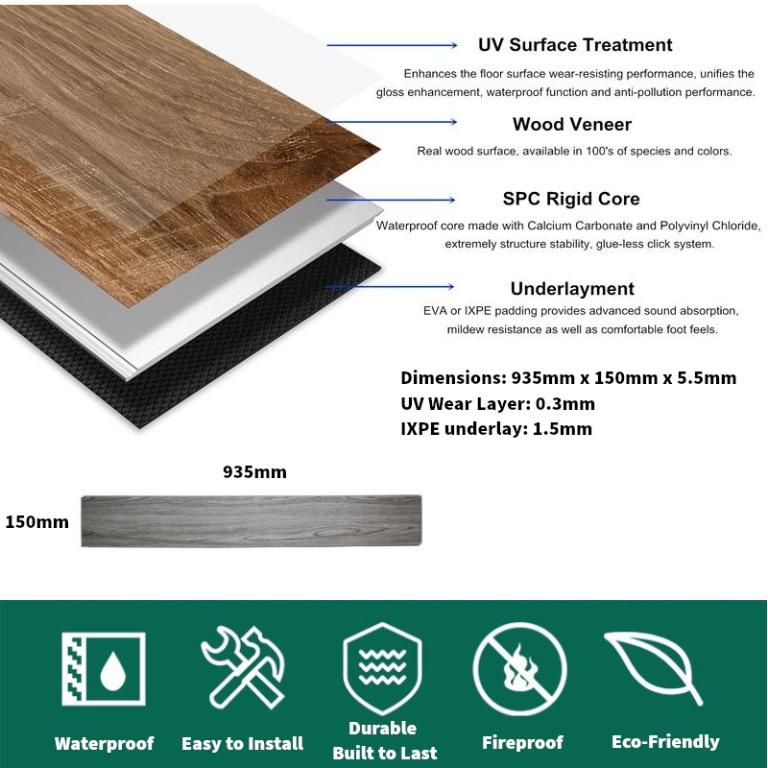 Click Lock System SPC Vinyl Flooring with Built-In Underlay (5.5mm ...