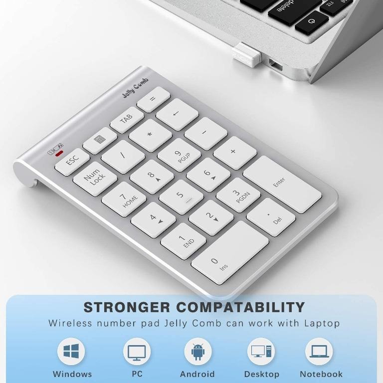 Wireless Number Pad, Jelly Comb Numeric Keypad 2.4G Number Pad Financial Accounting Keypad 22 ...