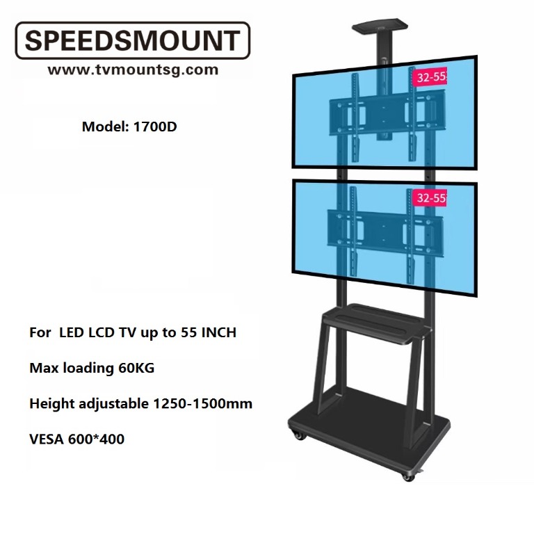 Dual TV stand mobile cart to 55 inch wheels, Furniture & Home Living ...