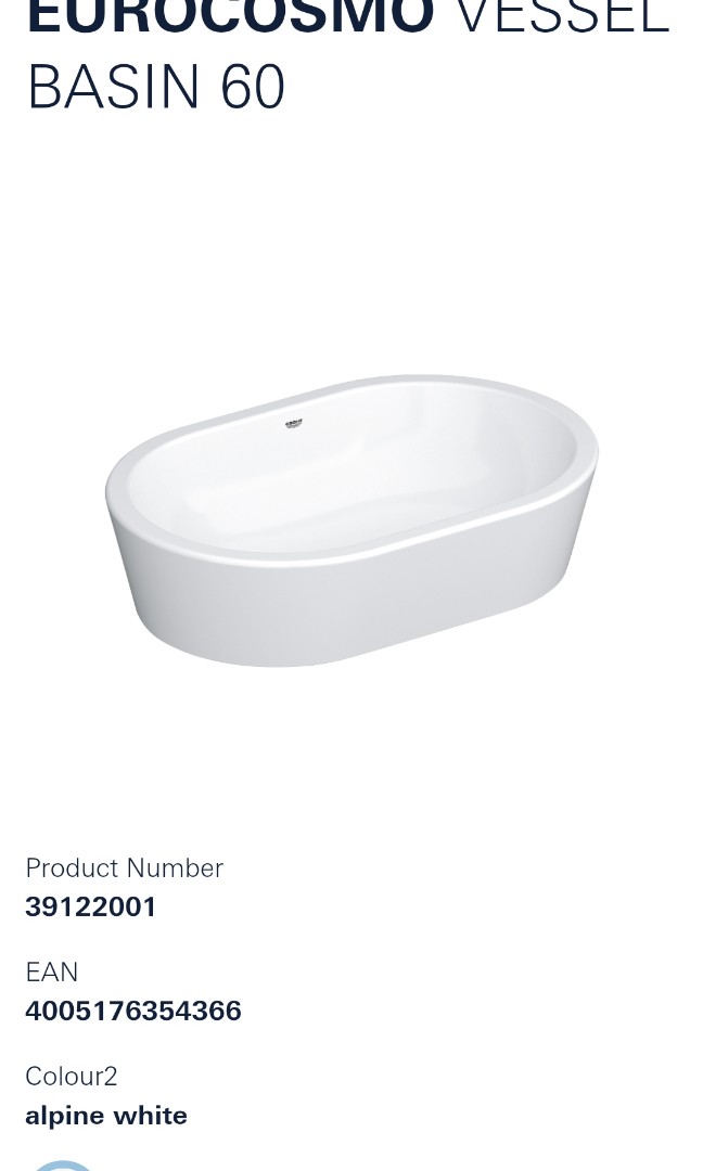 Grohe Eurocosmo Vessel Basin 39122001, Furniture & Home Living ...