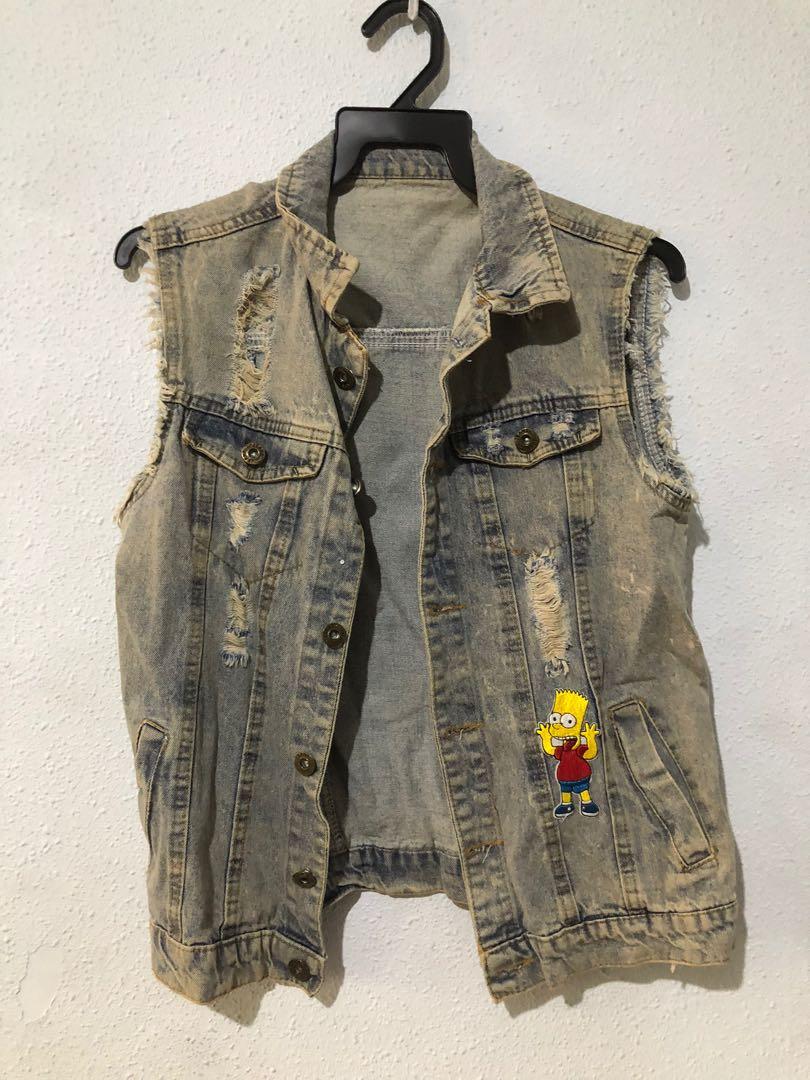 Vintage Simpsons Denim Vest, Women's Fashion, Coats, Jackets and ...