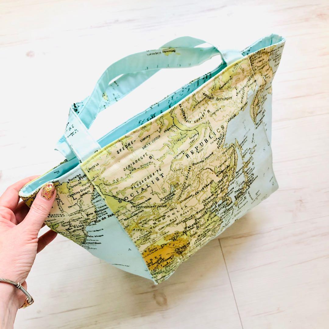 Cotton Canvas Atlas Map Medium Shopper Bag Handmade in Singapore, Women ...