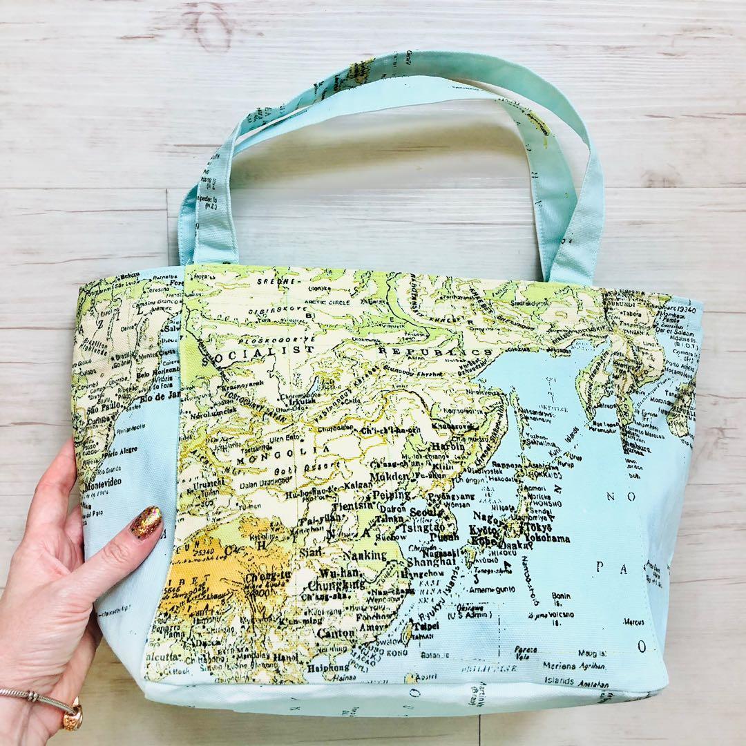 Cotton Canvas Atlas Map Medium Shopper Bag Handmade in Singapore, Women ...