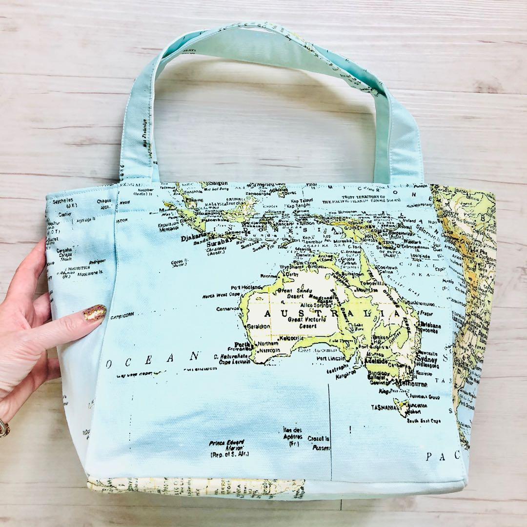 Cotton Canvas Atlas Map Medium Shopper Bag Handmade in Singapore, Women ...
