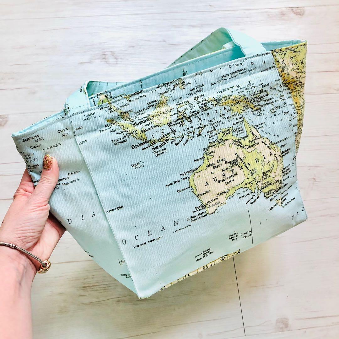 Cotton Canvas Atlas Map Medium Shopper Bag Handmade in Singapore, Women ...