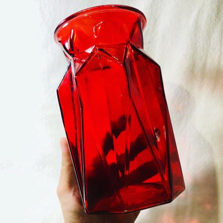Fierce Blood Red Geometric Glass Vase, Furniture & Home Living, Home ...