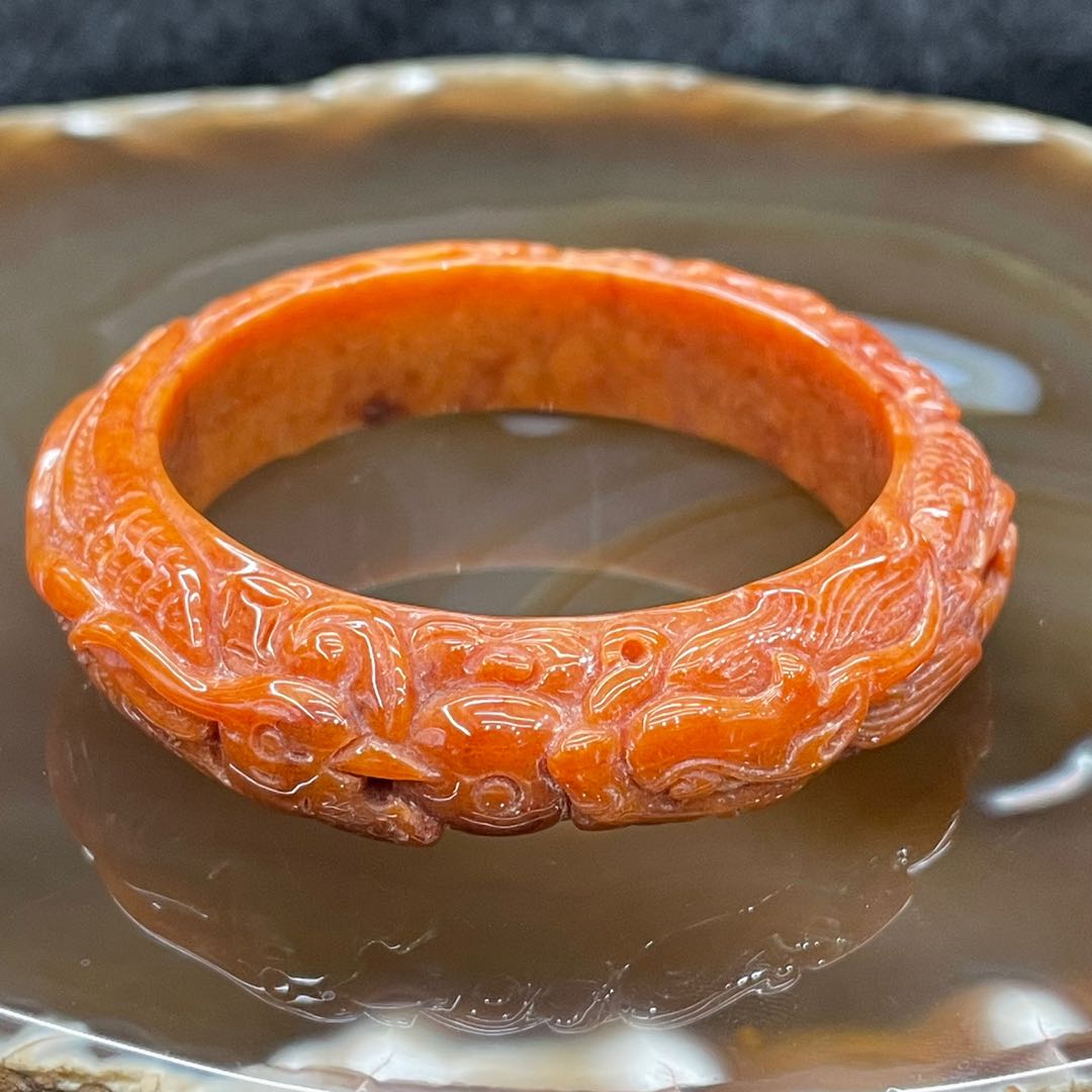 Type A Burmese Red Jade Dragon & Phoenix Bangle - 46.22g 47.2mm inner ...