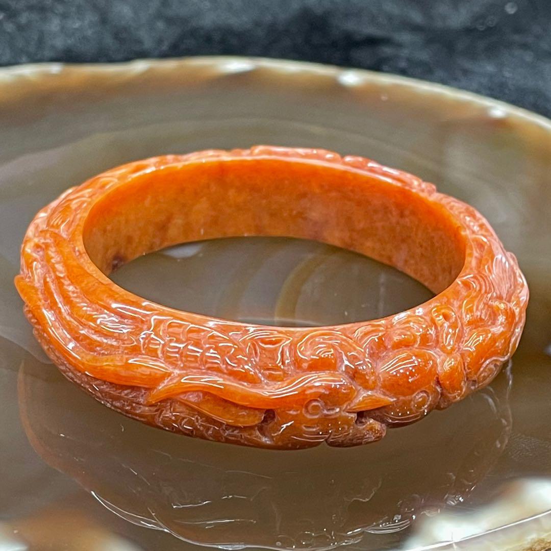 Type A Burmese Red Jade Dragon & Phoenix Bangle - 46.22g 47.2mm inner ...
