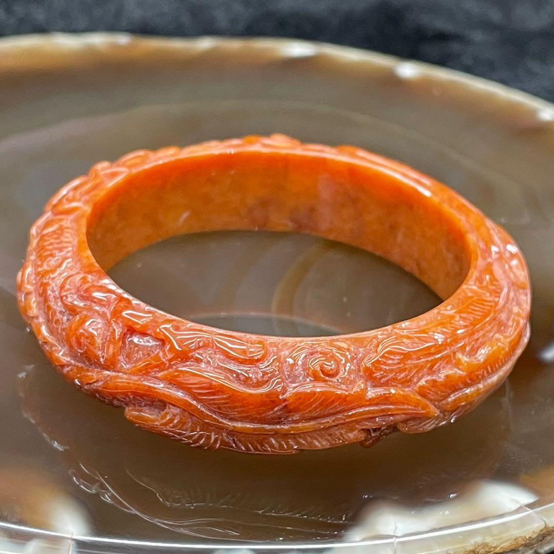 Type A Burmese Red Jade Dragon & Phoenix Bangle - 46.22g 47.2mm inner ...