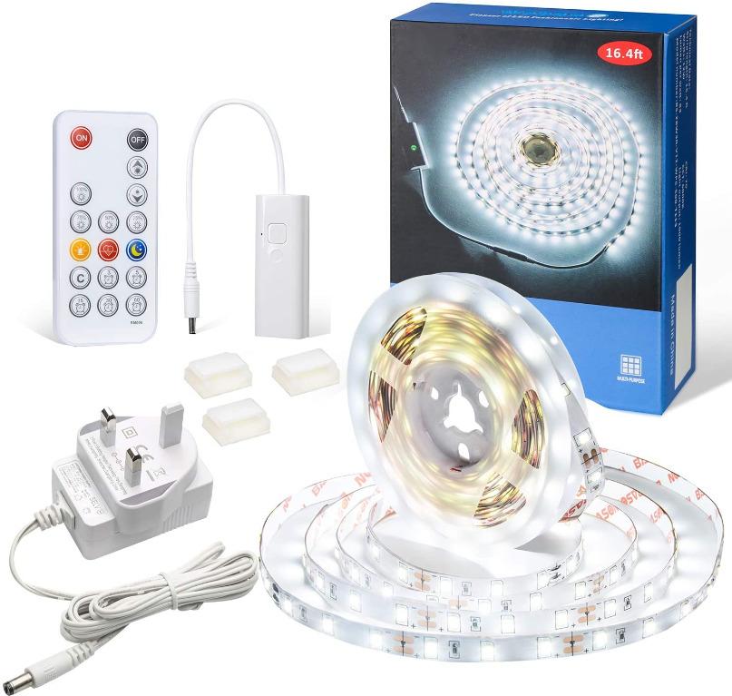 White LED Strip Lights, WOBANE Dimmable LED Light Strip Kit, 5m ...