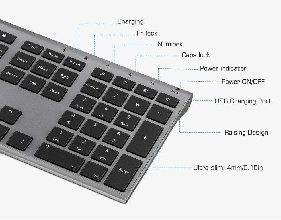MoKo Slim 2.4G Keyboard + Mouse, Ultra Thin Universal Rechargeable Full ...