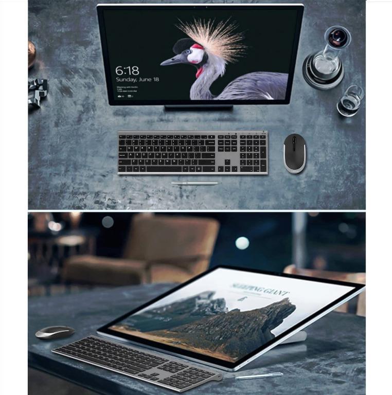 MoKo Slim 2.4G Keyboard + Mouse, Ultra Thin Universal Rechargeable Full ...