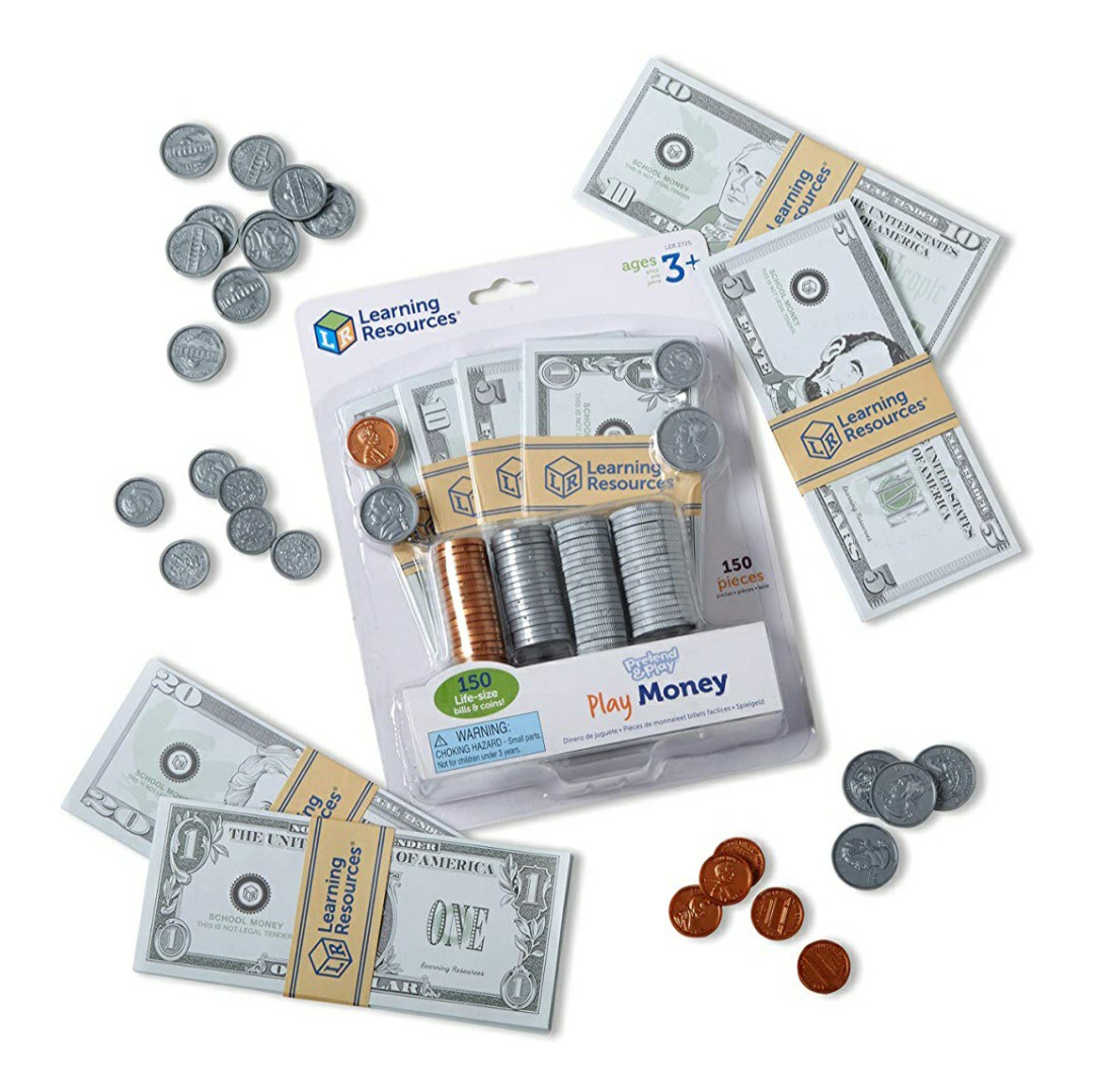 BN Learning Resources Pretend Play Money Notes Bills & Coins, Great for ...