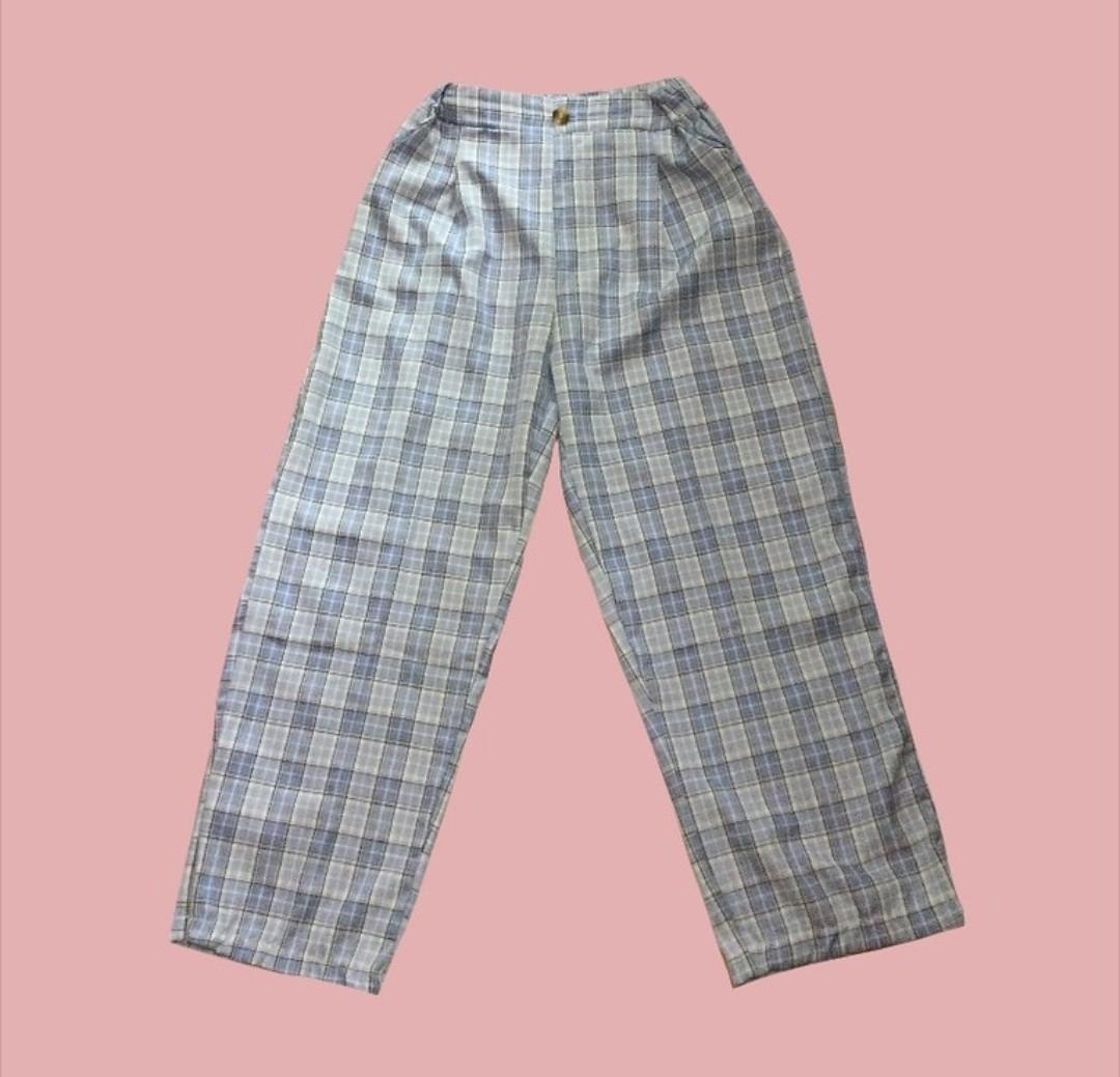 Ulzzang blue checkered pants, Women's Fashion, Bottoms, Other Bottoms ...
