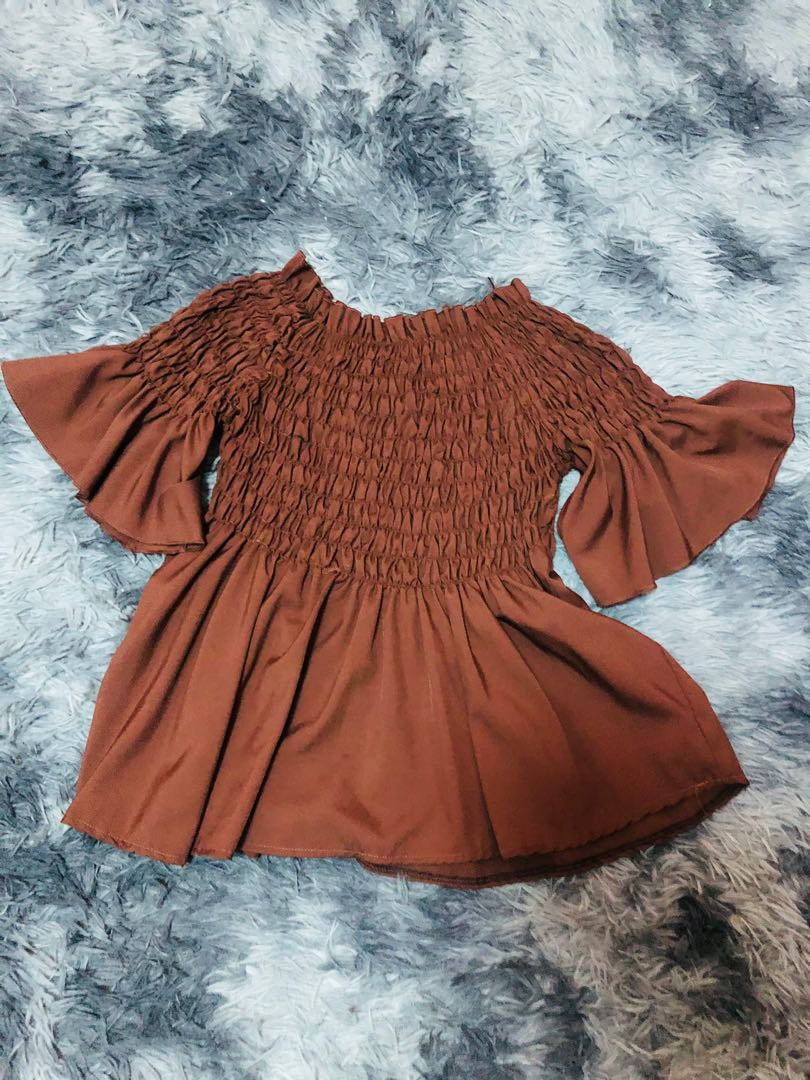 Brown Smock Top, Women's Fashion, Tops, Blouses on Carousell