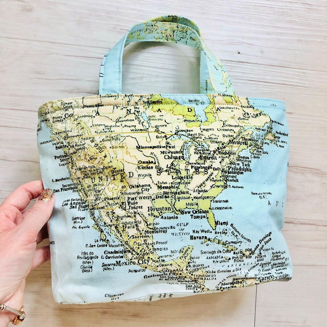 Cotton Canvas Atlas Map Small Shopper Bag Handmade in Singapore, Women ...