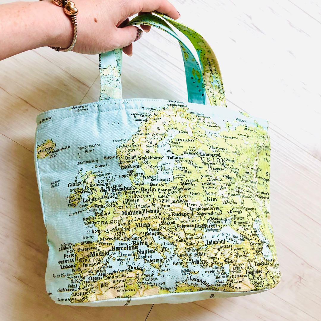 Cotton Canvas Atlas Map Small Shopper Bag Handmade in Singapore, Women ...