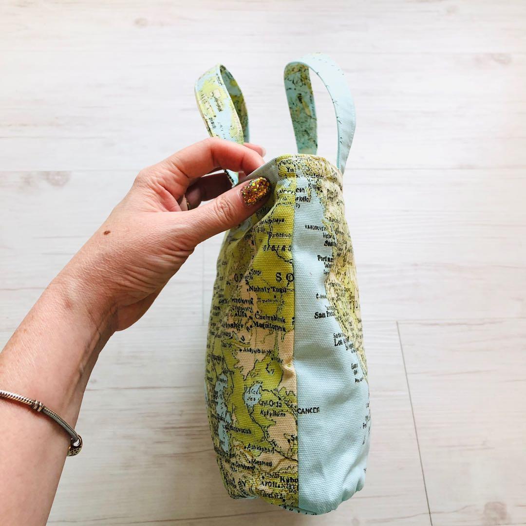 Cotton Canvas Atlas Map Small Shopper Bag Handmade in Singapore, Women ...
