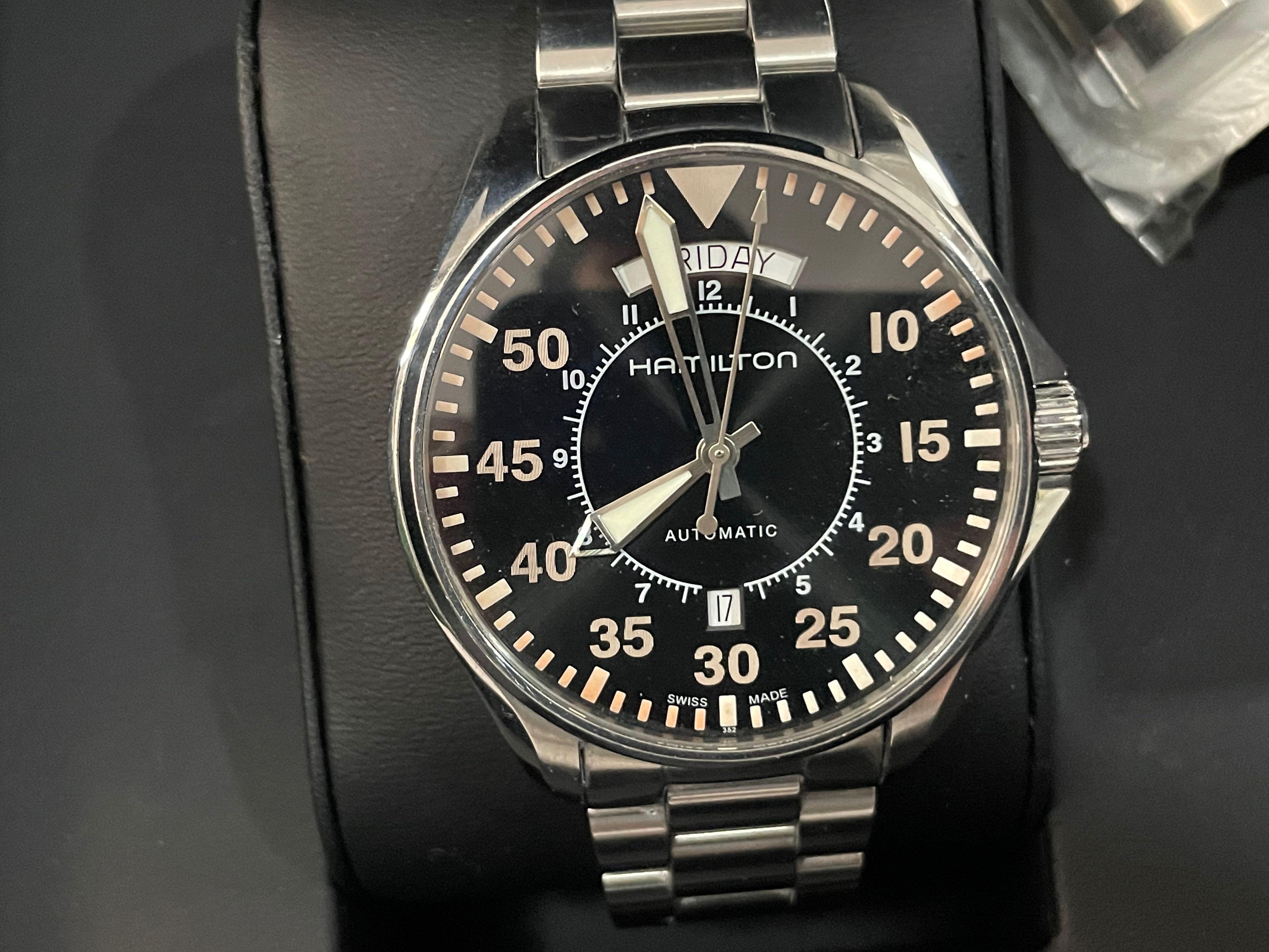 Hamilton Interstellar Pilot Day Date Automatic Black Dial Men's Watch ...