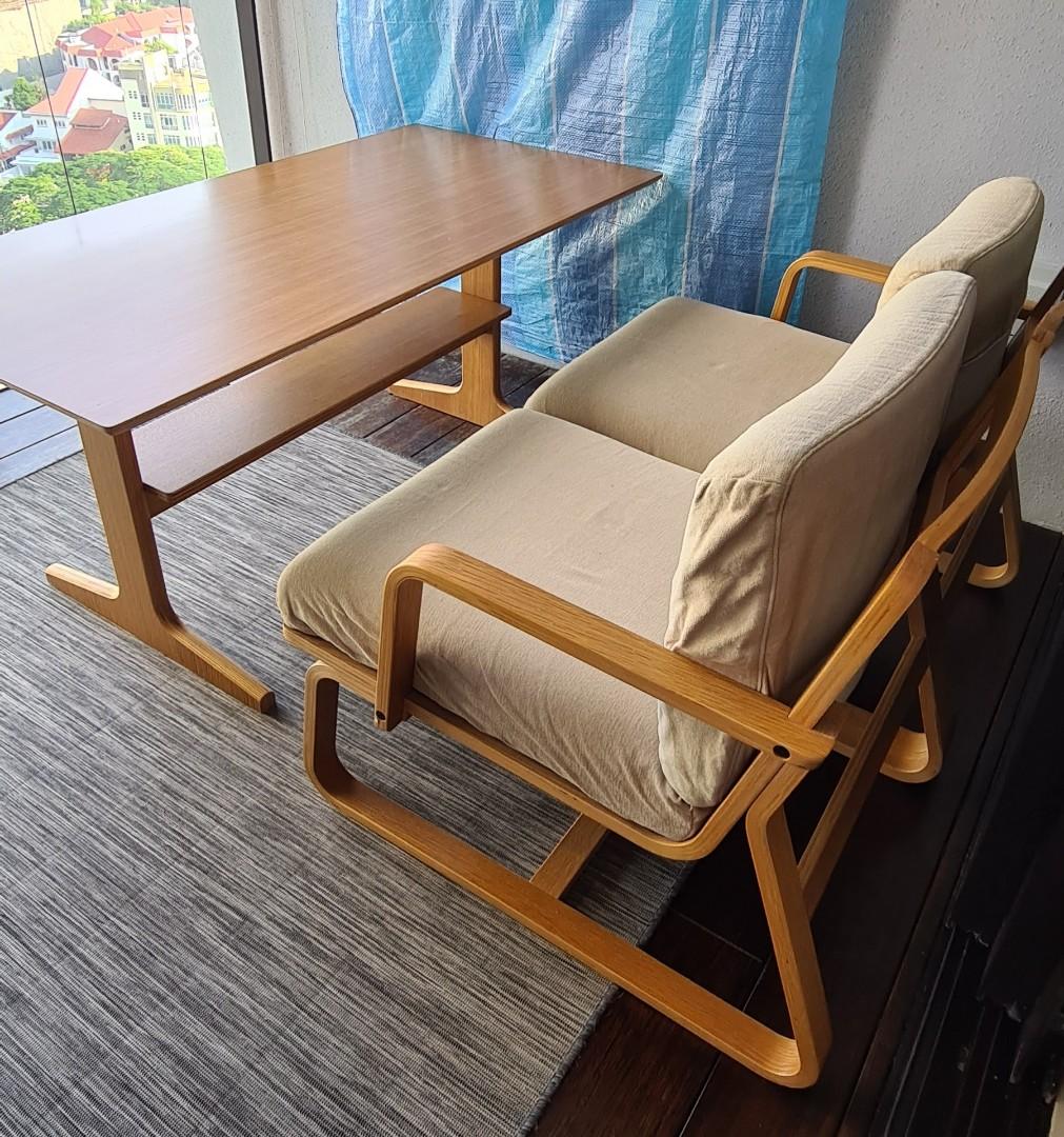 Muji dining table and chairs Oak, Furniture & Home Living, Furniture ...