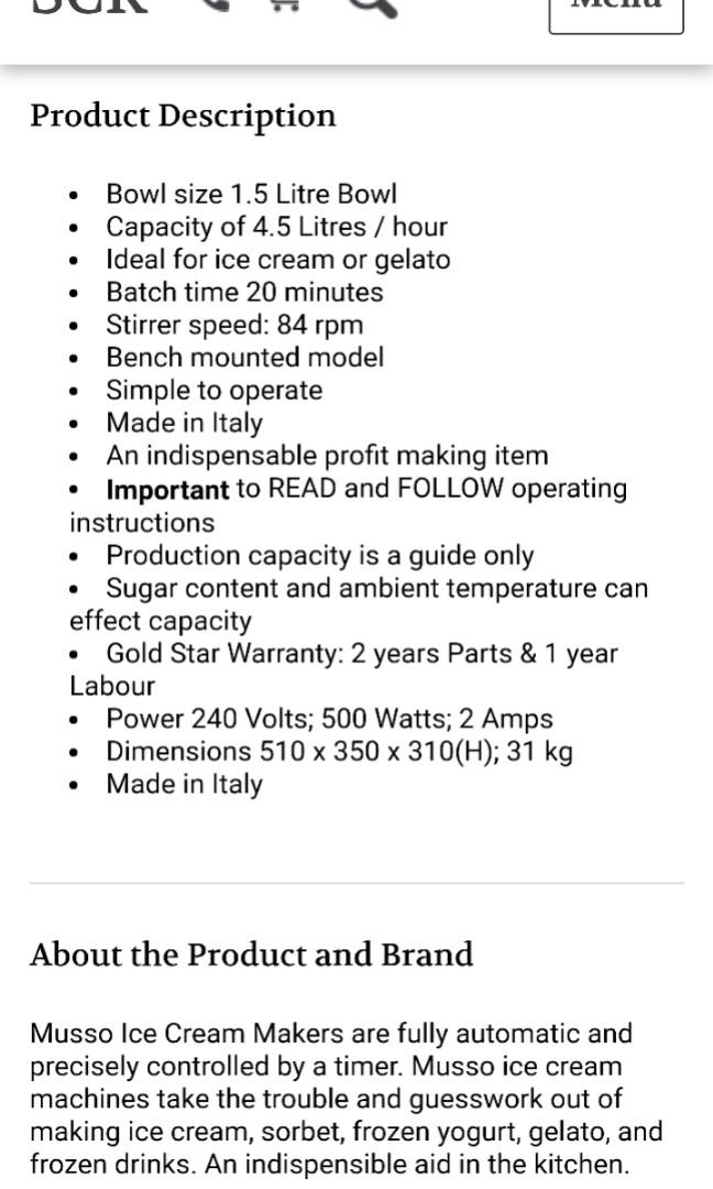 Musso L2 Stella Ice Cream Maker, TV & Home Appliances, Kitchen ...
