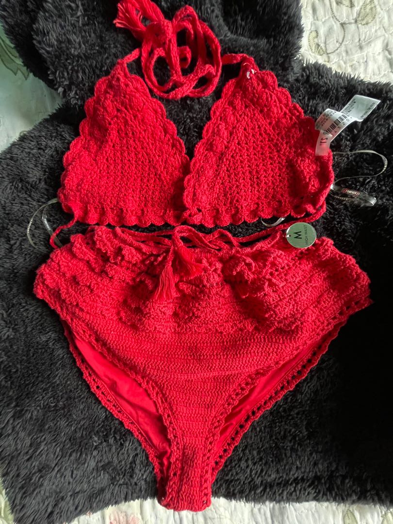 Bikini Red Crochet Set, Women's Fashion, Swimwear, Bikinis & Swimsuits ...