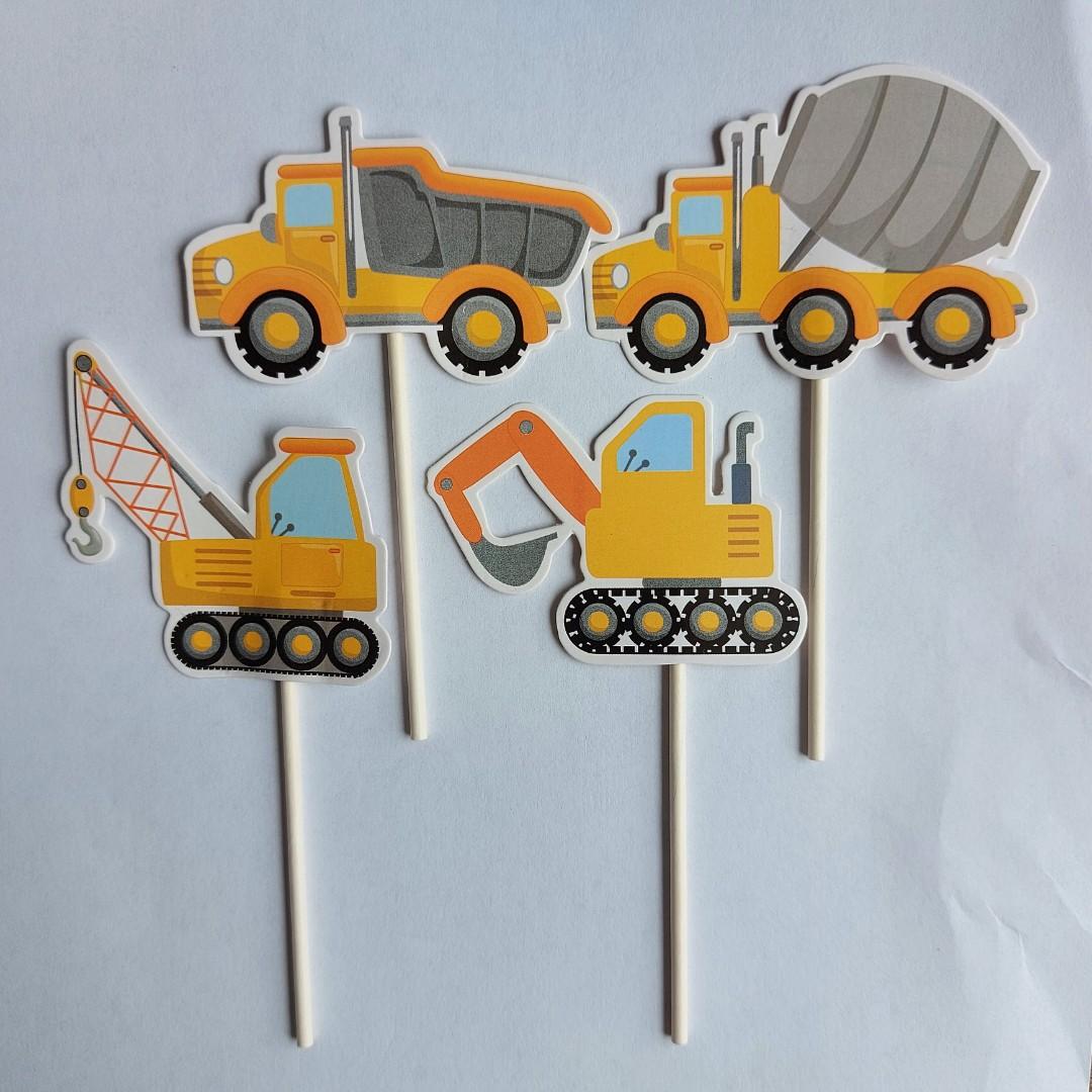 Construction Cars Cup Cake Topper Construction Theme Party, Hobbies ...