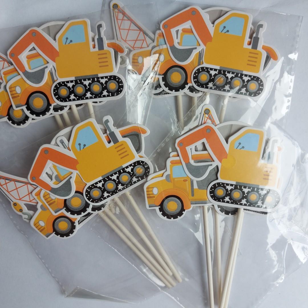 Construction Cars Cup Cake Topper Construction Theme Party, Hobbies ...