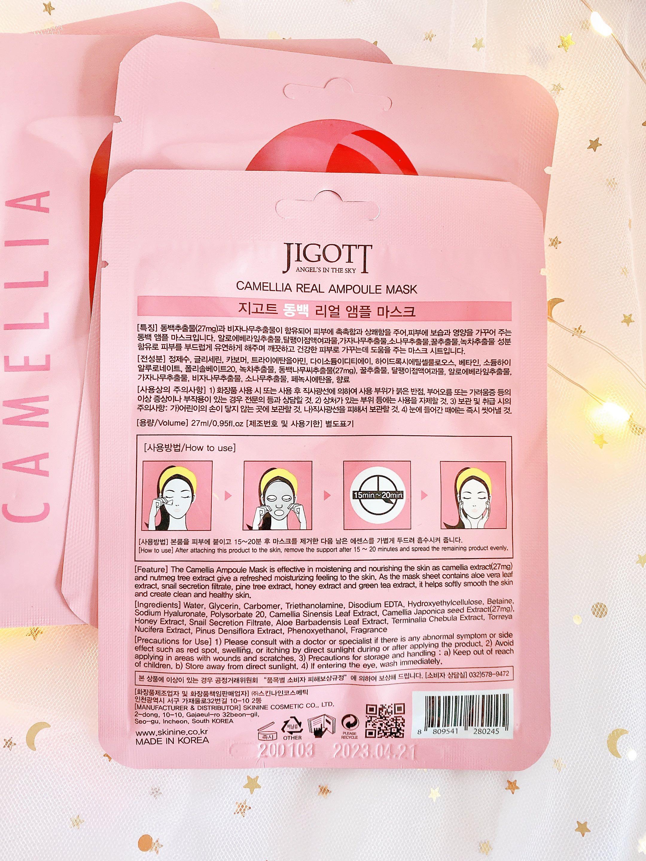 Jigott real ampoule camellia korean sheet mask, Beauty & Personal Care ...