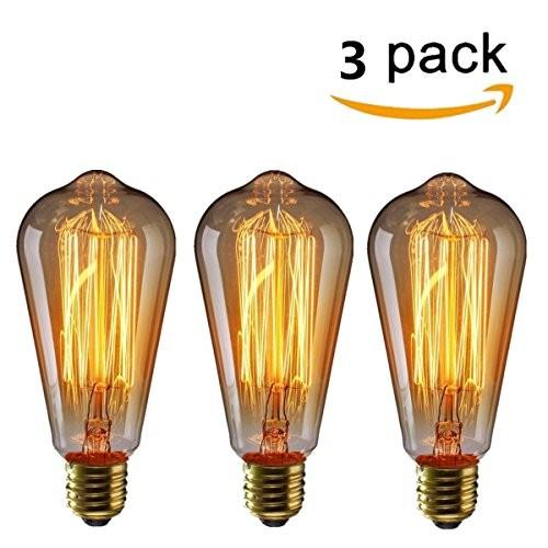 KINGSO 3 pack Vintage Edison Bulb E27 Base 60w ST64 Antique Filament ...