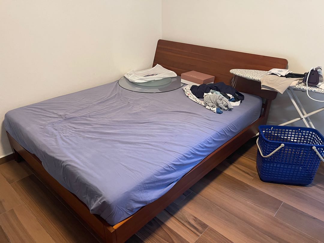 Scanteak Len Queen Size bed frame and mattress, Furniture & Home Living ...