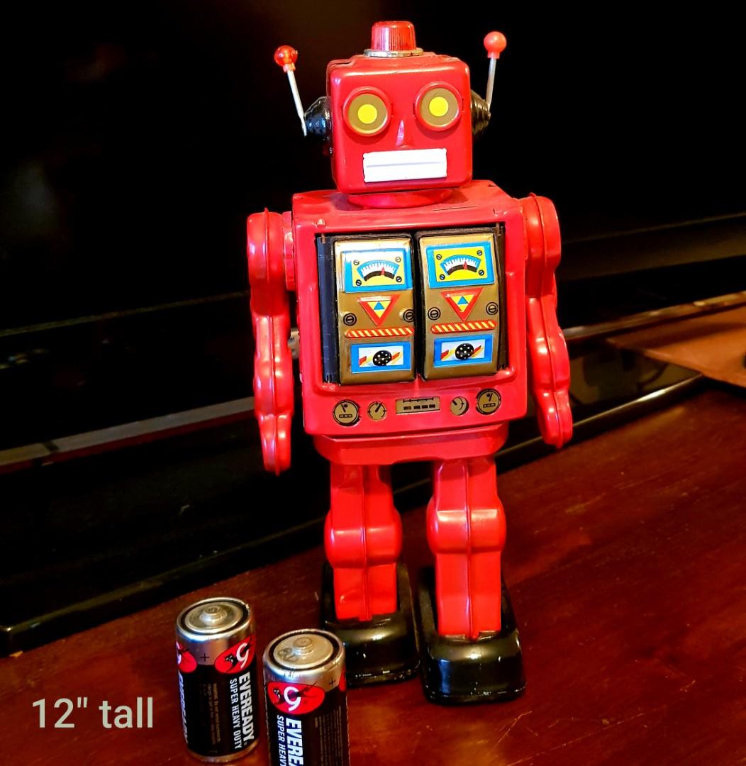 Vintage Tin Toy robot in fire engine bright red colour. Hardly used ...