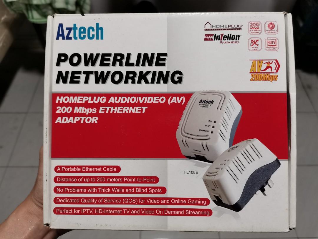 Aztech Powerline Networking Homeplug AV 200 Mbps Ethernet Adaptor ...