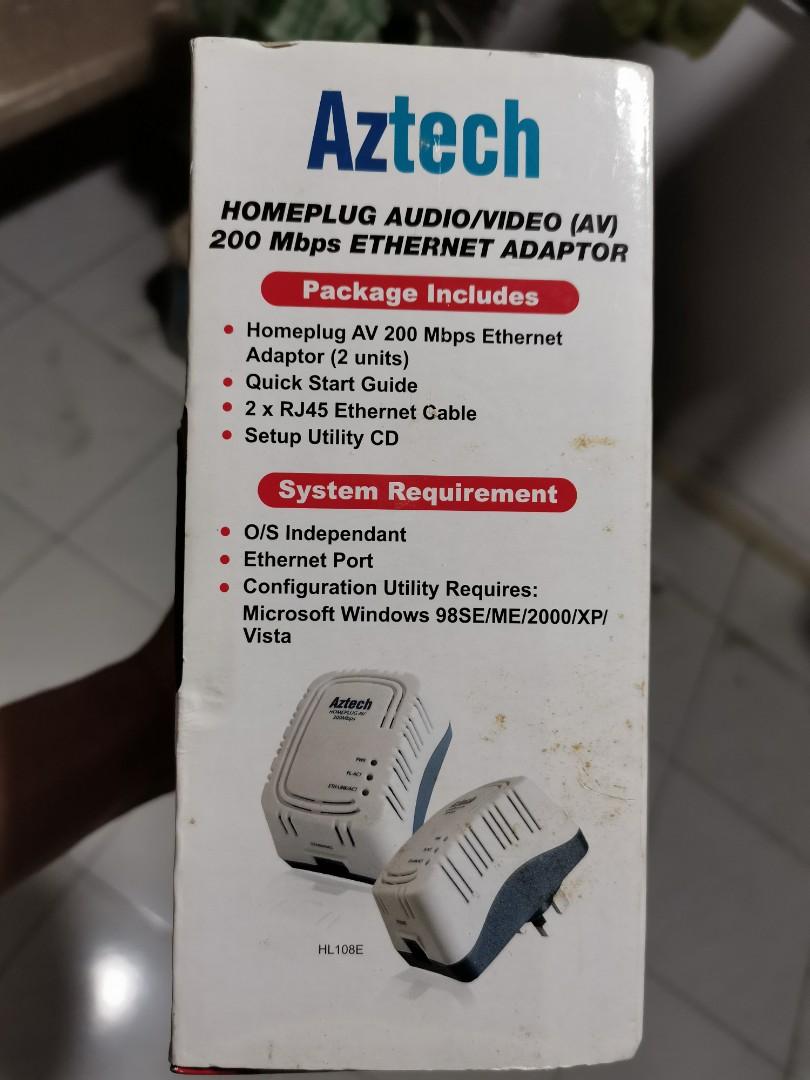 Aztech Powerline Networking Homeplug AV 200 Mbps Ethernet Adaptor ...