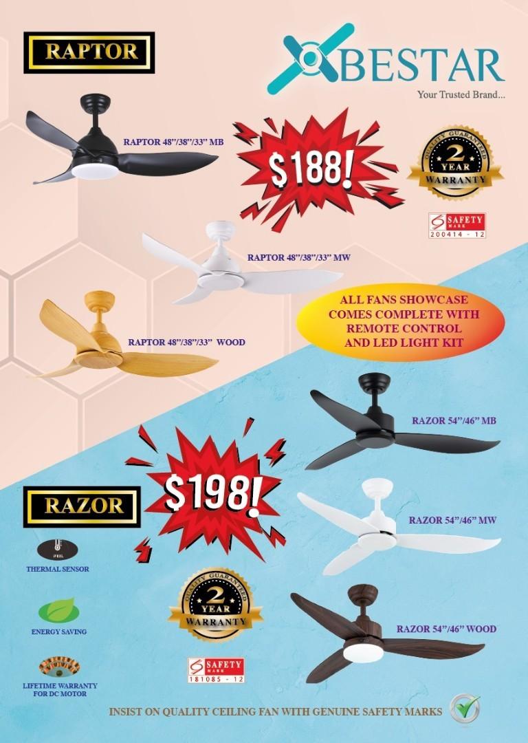 BESTAR RAZOR 46"/54" CEILING FAN with LED (FREE DELIVERY), Furniture ...