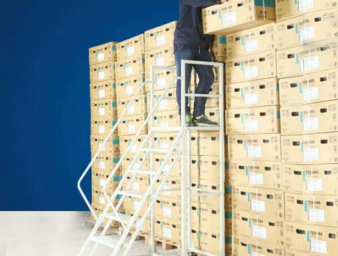 Movable 7 steps commercial heavy duty warehouse ladder with wheels ...