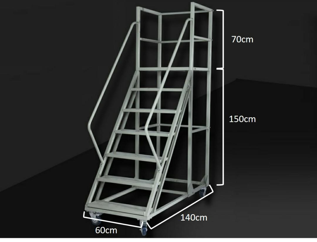 Movable 7 steps commercial heavy duty warehouse ladder with wheels ...