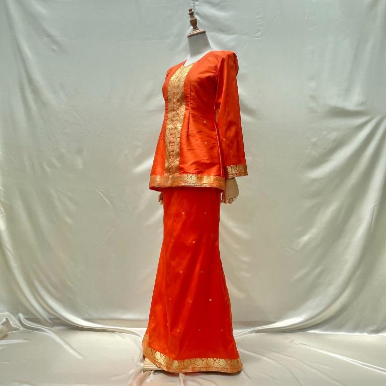 Baju Raya 2024 Orange Baju Kurung Moden Kain Duyung with Polyester ...