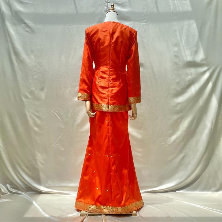 Baju Raya 2024 Orange Baju Kurung Moden Kain Duyung with Polyester ...