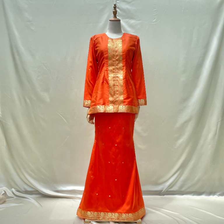 Baju Raya 2024 Orange Baju Kurung Moden Kain Duyung with Polyester ...