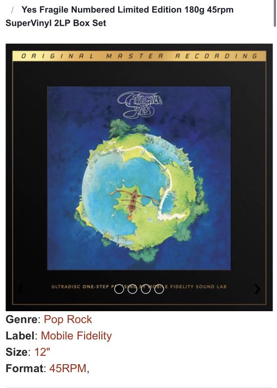 Yes Fragile one step MOFI box Lp, Hobbies & Toys, Music & Media, Vinyls on Carousell