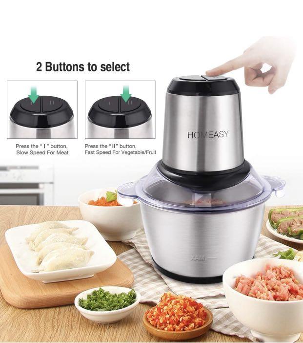 Homeasy Food Processor, Meat Grinder Mini Chopper 2L Stainless Steel Food Chopper for Meat ...
