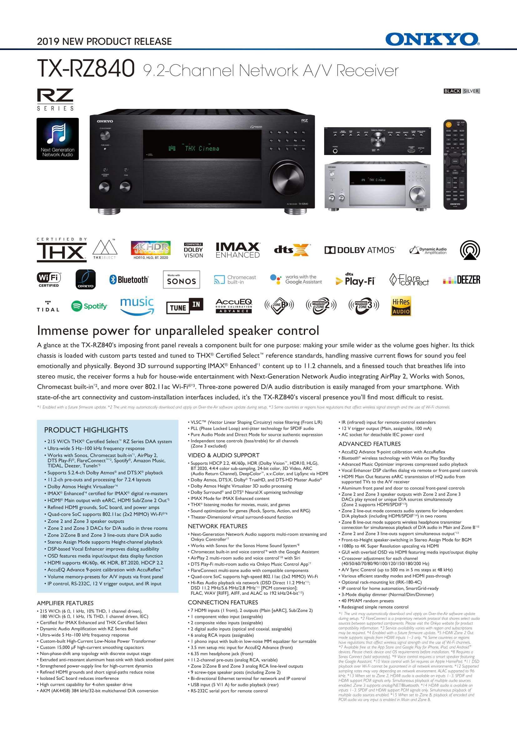 Onkyo TX-RZ840 AV Receiver, Audio, Soundbars, Speakers & Amplifiers on Carousell