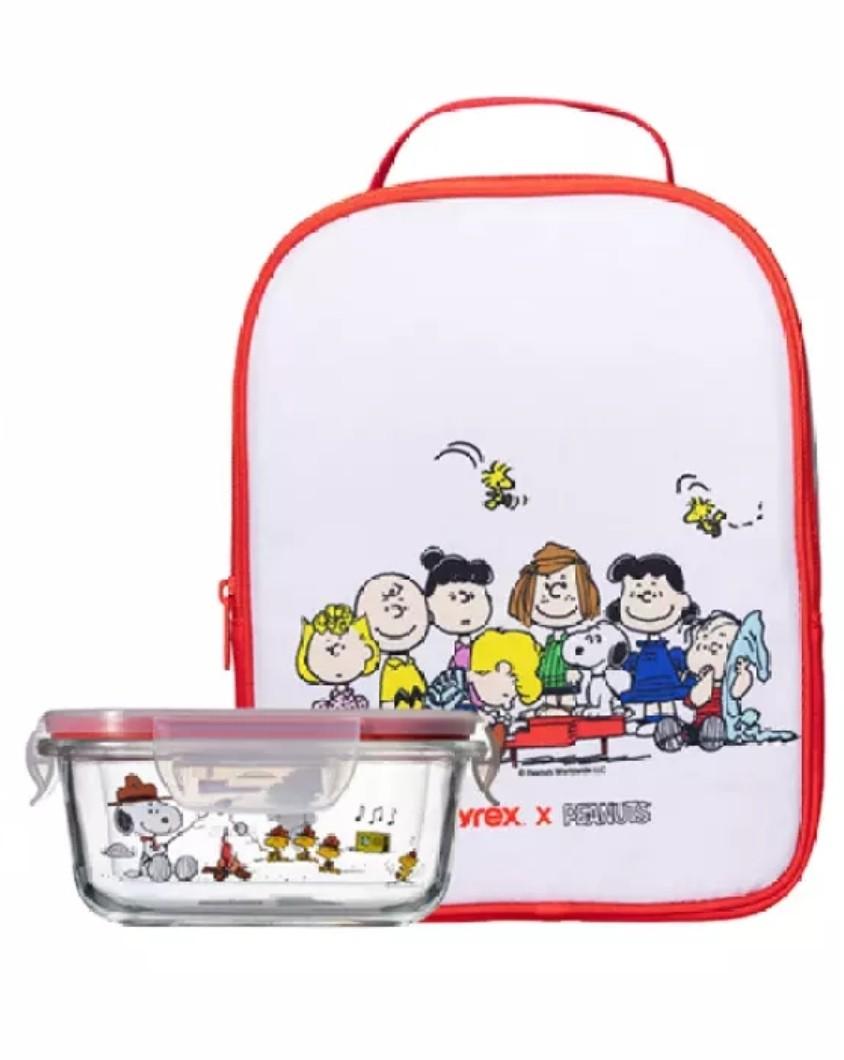 Pyrex x Peanuts 510ml square glass storage + lunch bag (limited edition ...